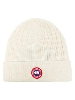 Canada Goose Logo-patch Ribbed-knit Beanie - White