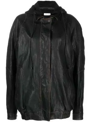 THE MANNEI Batumi Leather Jacket With Drawstring Hood