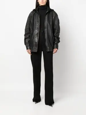 THE MANNEI Batumi Leather Jacket With Drawstring Hood