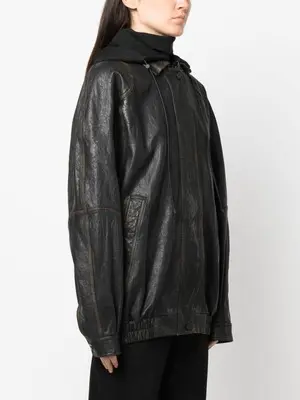THE MANNEI Batumi Leather Jacket With Drawstring Hood