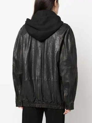 THE MANNEI Batumi Leather Jacket With Drawstring Hood