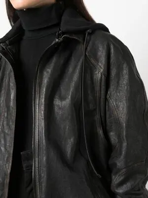 THE MANNEI Batumi Leather Jacket With Drawstring Hood