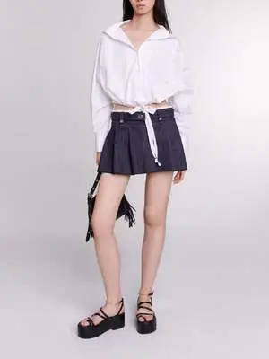 Maje Pleated Denim Mini Skirt - Black