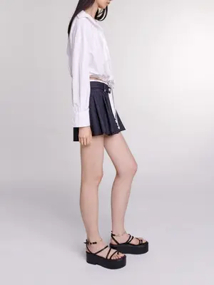 Maje Pleated Denim Mini Skirt