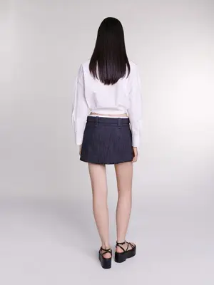 Maje Pleated Denim Mini Skirt