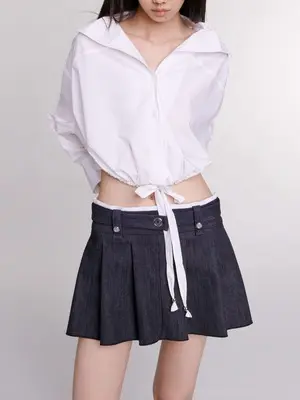 Maje Pleated Denim Mini Skirt