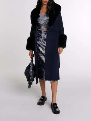 Maje Wool Double-faced Faux Fur Coat - Navy