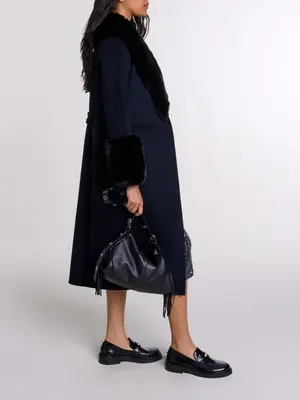 Maje Wool Double-faced Faux Fur Coat