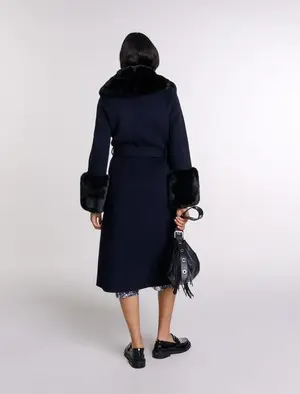 Maje Wool Double-faced Faux Fur Coat