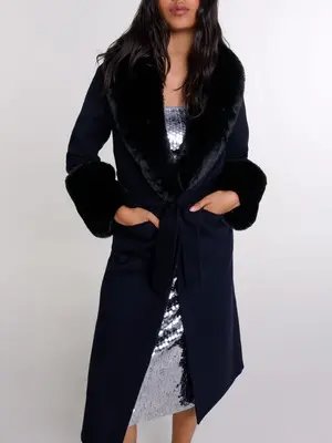 Maje Wool Double-faced Faux Fur Coat