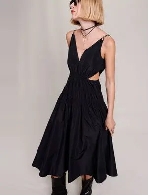 Maje Taffeta Dress With Cut-out Waist And Braided Straps