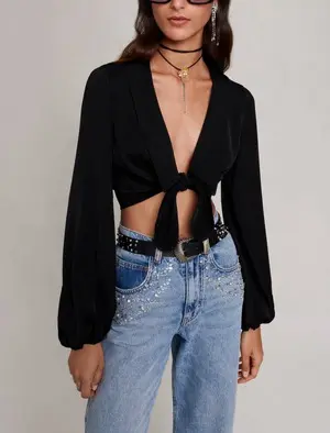 Maje Satin Tie-front Shirt