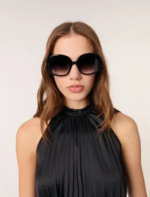 Maje Pleated Satin Halter Top - Black