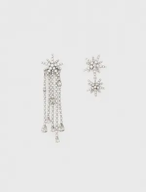 Maje Star Rhinestone Asymmetric Earrings Crystal