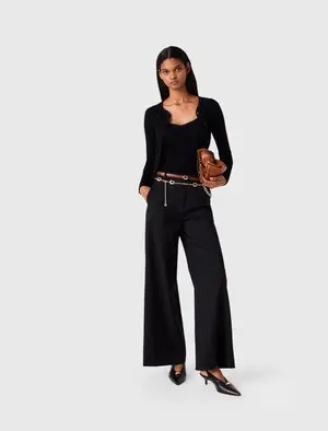 Maje Flared Polyester Trousers - Black