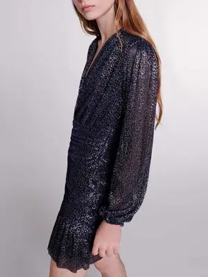 Maje Draped Lurex Dress - Navy