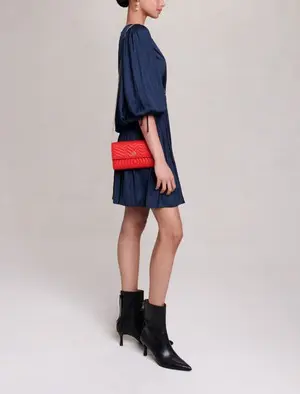 Maje Short Satin Dress With Pleated Skirt And Cut-out Details