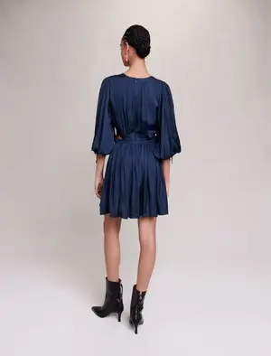 Maje Short Satin Dress With Pleated Skirt And Cut-out Details