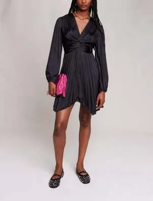 Maje Short Satin Draped Dress - Black