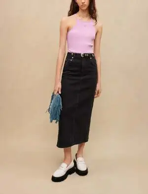 Maje High-waist Denim Maxi Skirt With Back Slit