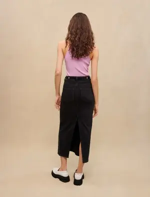 Maje High-waist Denim Maxi Skirt With Back Slit