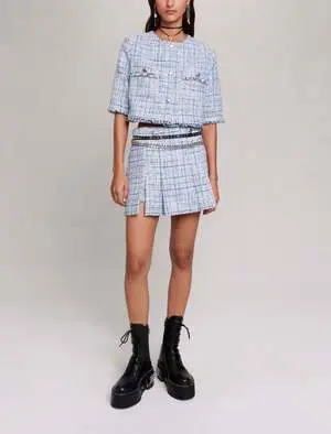 Maje Short Pleated Skirt With Metallic Fibres