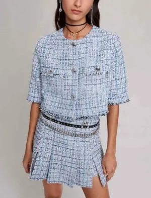 Maje Short Pleated Skirt With Metallic Fibres