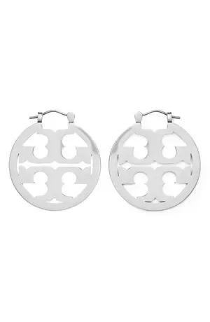 Tory Burch Logo Hoop Earrings - Tory Silver