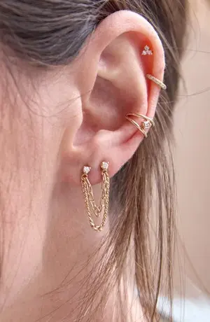 Zoe Chicco Diamond And Chain Double Stud Earring