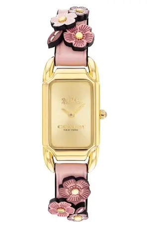 Coach Cadie Rectangular Floral Leather Strap Watch, 17.5mm X  display picture 1