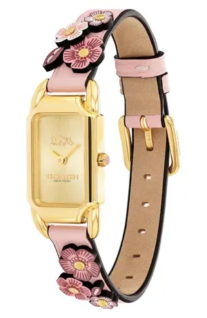 Coach Pink Rectangular Watch with Textured Strap COACH 14502235 Boyfriend Pink Leather Strap Crystal Accented  main image 4