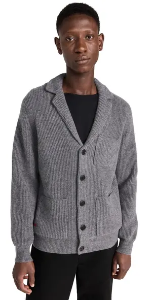 ALEX MILL Ribbed Cashmere Cardigan - Heather Pewter