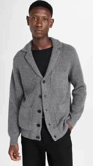 ALEX MILL Ribbed Cashmere Cardigan - Heather Pewter