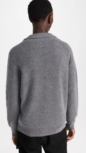 ALEX MILL Ribbed Cashmere Cardigan - Heather Pewter
