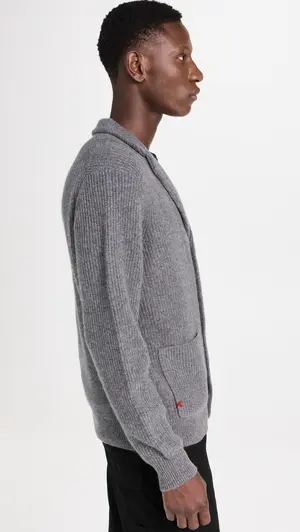 ALEX MILL Ribbed Cashmere Cardigan - Heather Pewter