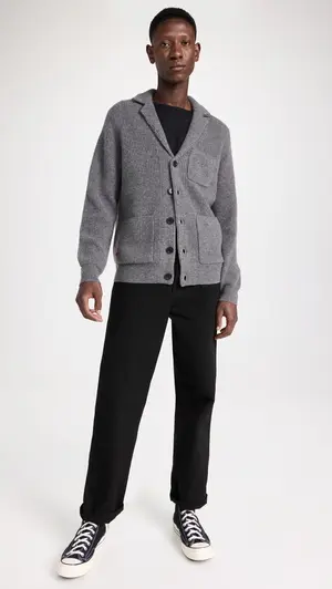 ALEX MILL Ribbed Cashmere Cardigan - Heather Pewter