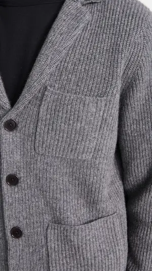 ALEX MILL Ribbed Cashmere Cardigan - Heather Pewter