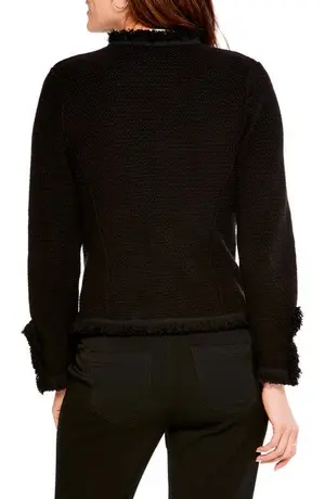NIC+ZOE Fringe Mix Knit Jacket - Black Onyx