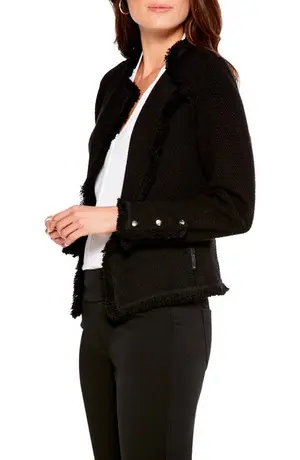 NIC+ZOE Fringe Mix Knit Jacket - Black Onyx