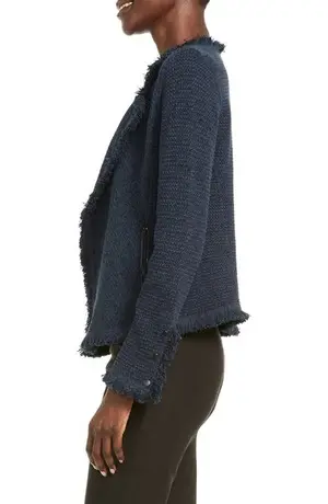 NIC+ZOE Fringe Mix Knit Jacket - Dark Indigo