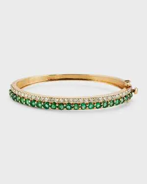 Siena Jewelry 14k Yellow Gold Emerald And Diamond Bangle Bracelet - One-color
