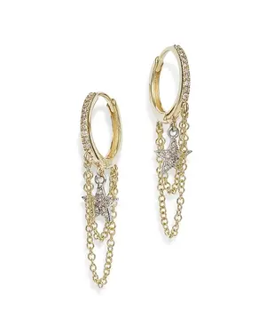 Meira T 14k Diamond Star Hoop Earrings - Gold