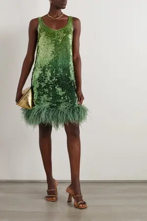 Valentino Garavani Feather-Trimmed Sequined Mini Dress In Green - 70% Off |  Editorialist