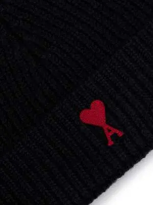AMI Paris Logo-embroidered Ribbed-knit Beanie