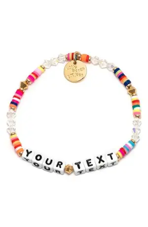 LITTLE WORDS PROJECT Custom Beaded Stretch Bracelet - White/ Rainbow Multi