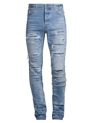 Amiri Men's Crystal Thrasher Distressed Jeans - Faded Indigo  - Faded Indigo
