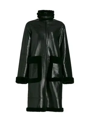 Helmut Lang Women's Patent Leather & Shearling Coat - Evergreen  - Evergreen