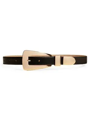 Khaite Lucca Statet Buckle Leather Belt Black Gold
