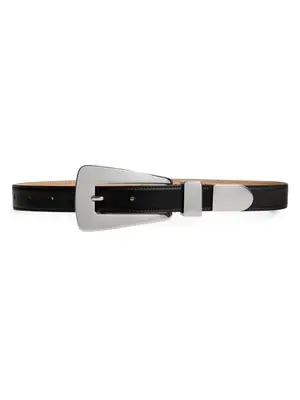Khaite Lucca Statet Buckle Leather Belt - Black Silver