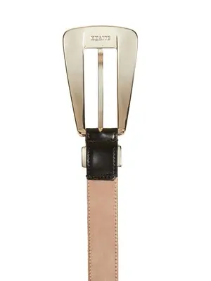 Khaite Lucca Statet Buckle Leather Belt - Black Silver